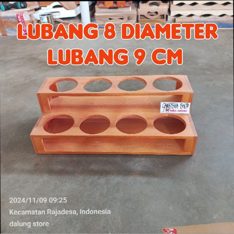 Jual rak botol kayu 8 slot diameter lubang 9 cm | Shopee Indonesia