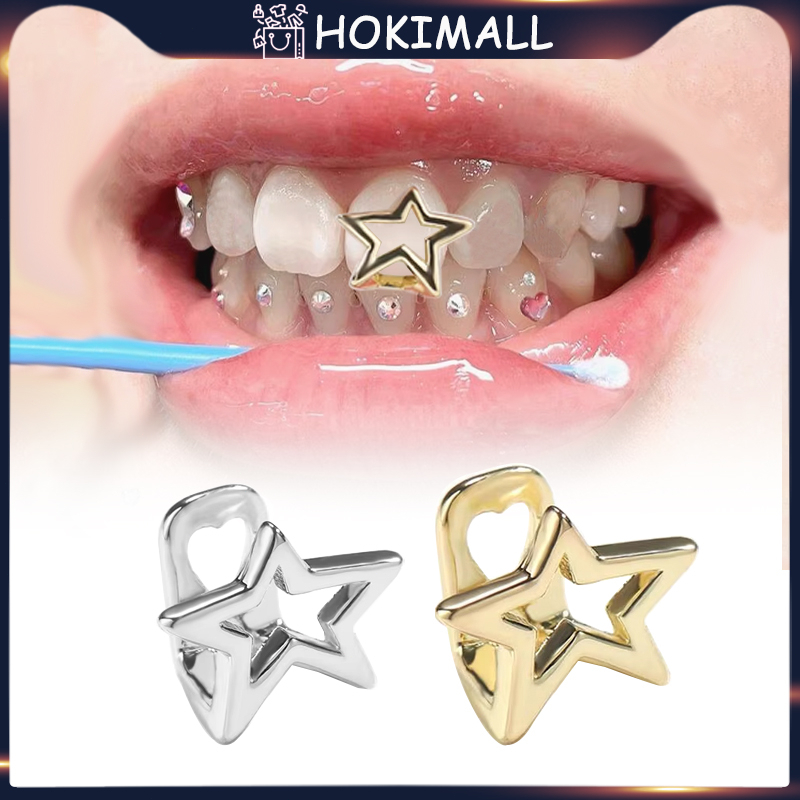 Jual Punk Y2K Bintang Berongga Gigi Gigi Grillz Hip Hop Warna Emas Perak Pentagram Tutup Gigi ...
