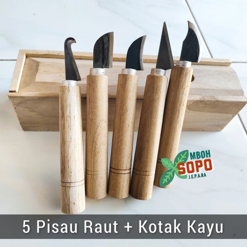 Jual Set Pisau Raut, 5 Pcs Pisau Ukir dan Kerajinan Plus Kotak Kayu ...