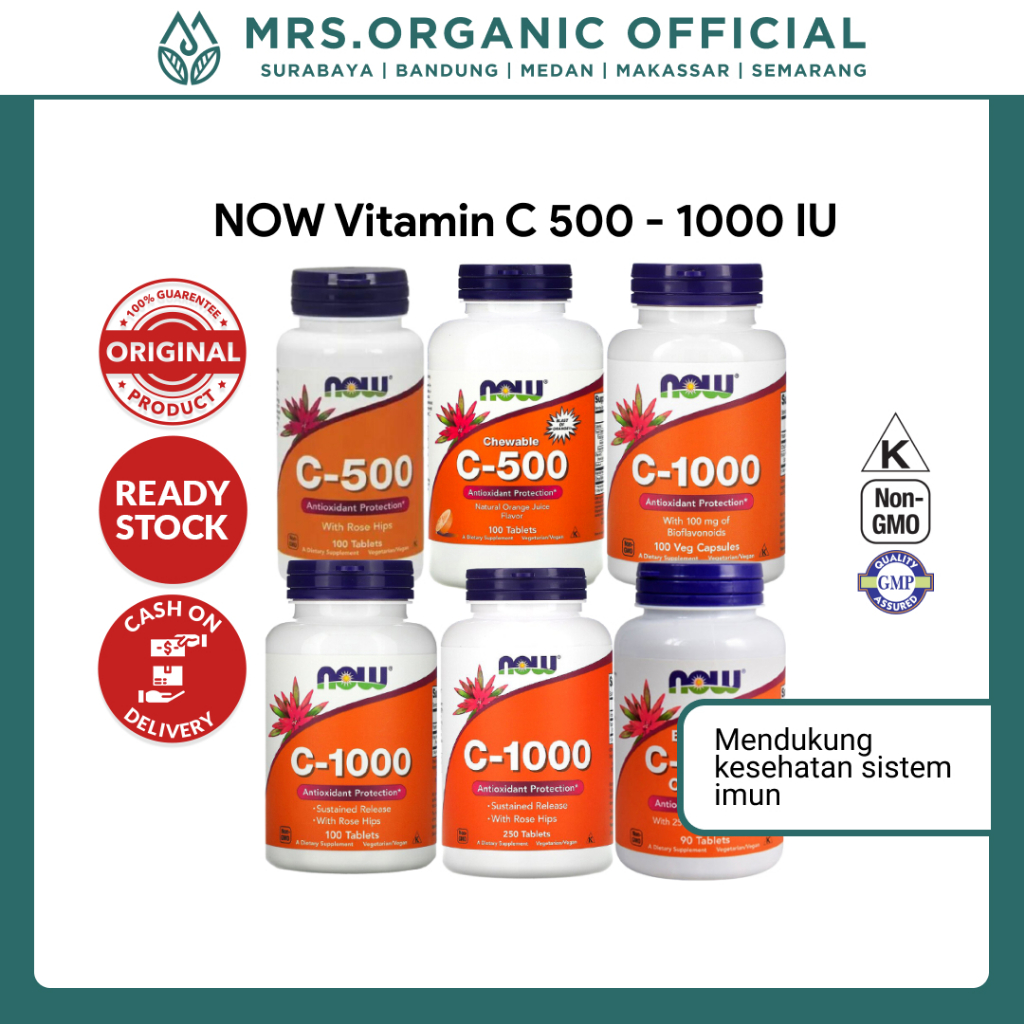 Jual NOW Vitamin C-500 C-1000 C1000 IU Buffered Tablet Capsules Chewable - Support Imun Tubuh ...