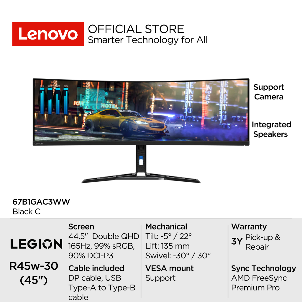 Jual Lenovo Gaming Monitor Legion R45w-30 44.5" Double QHD VA 1500R ...