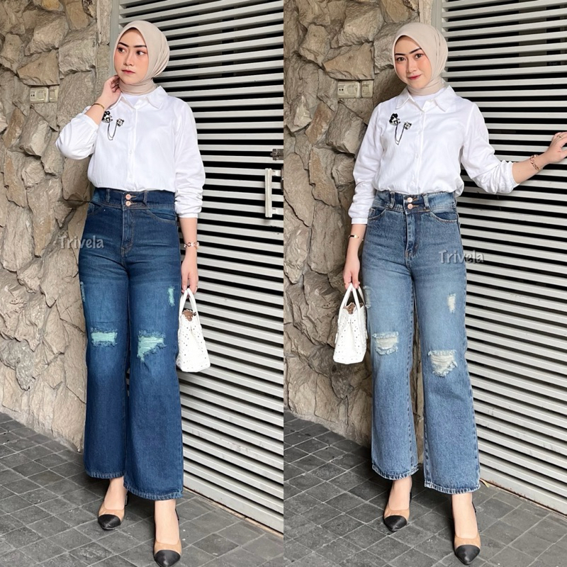 Jual TRIVELA - Erica Cullotes Sobek Lapis | Kulot Jeans Ripped Hijab ...