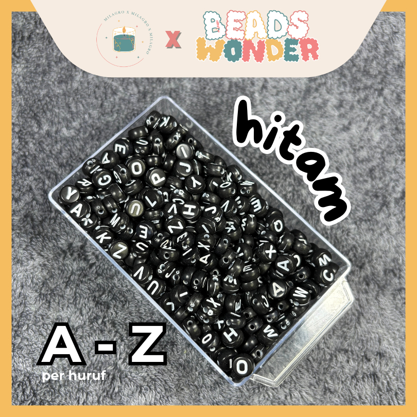 Jual Beads Wonder Manik HURUF Bulat HITAM A - Z Alphabet | Mote Huruf ...