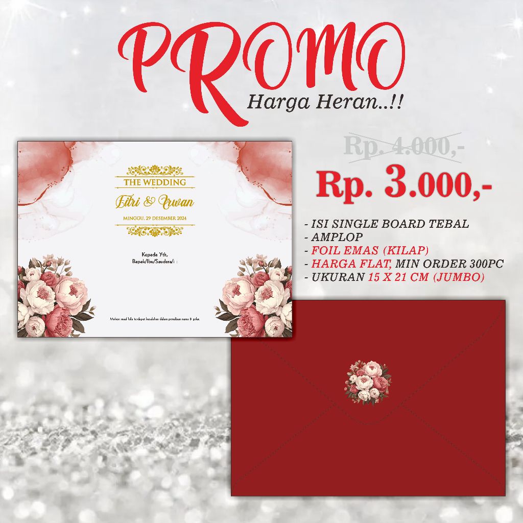 Jual Undangan Pernikahan Hard Cover Merah Maroon Tinta Emas + Amplop ...