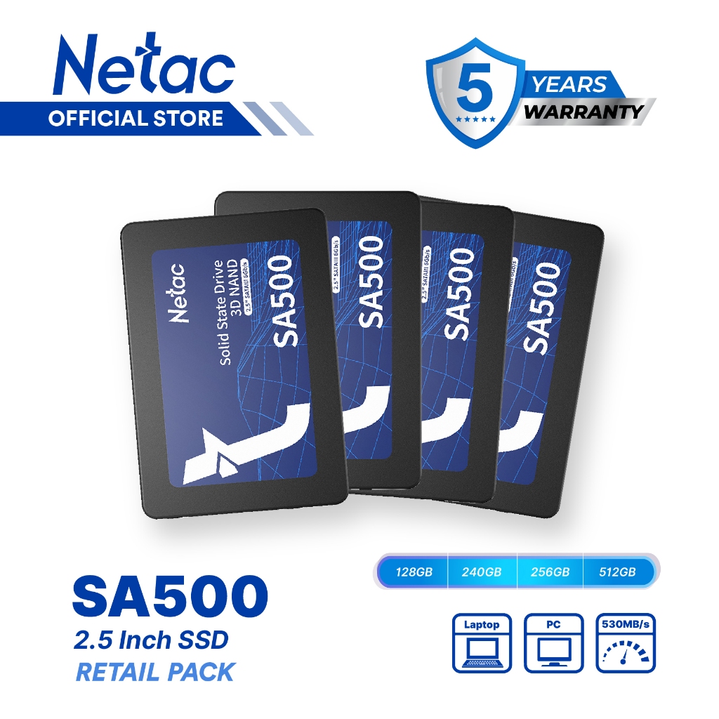 Jual Netac SA500 2.5 SATAIII 3D NAND SSD 128GB/240GB/256GB/512GB R/W up ...