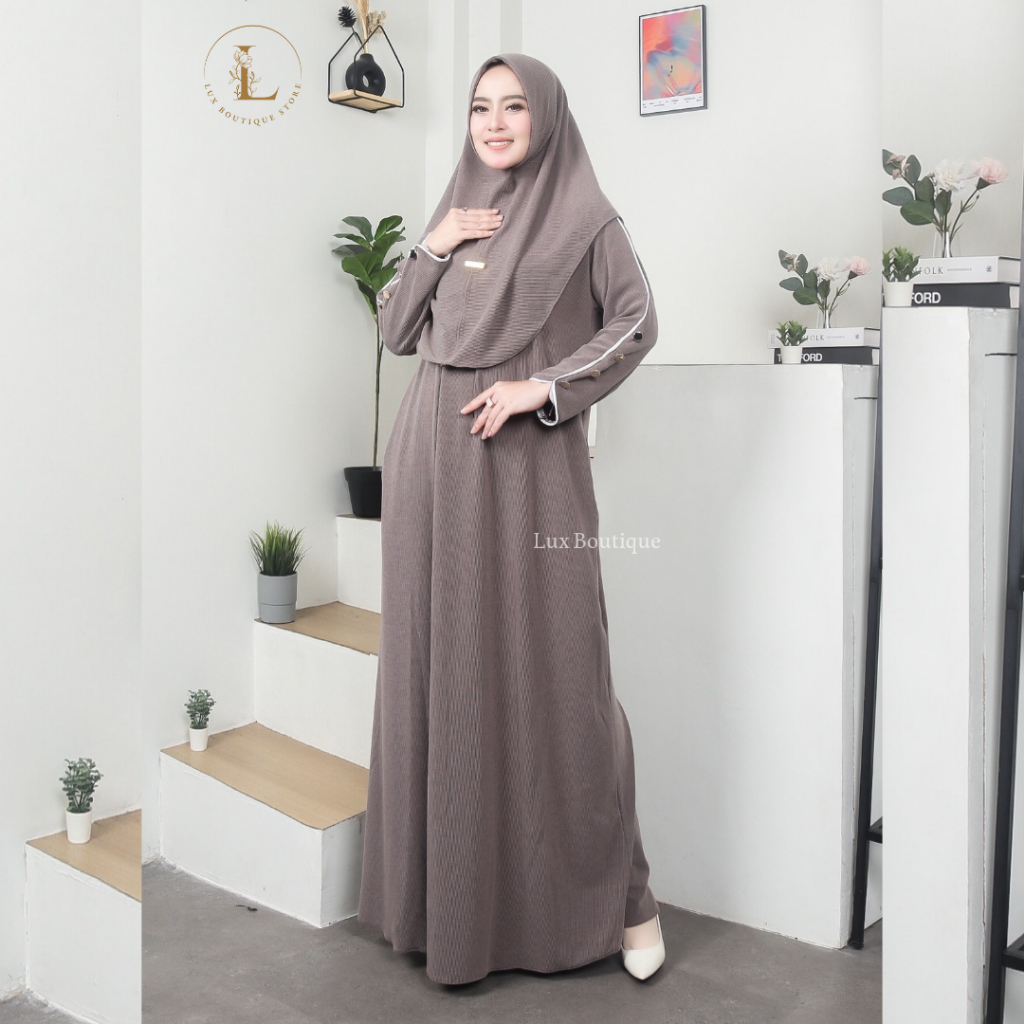 Jual Medina Dress Gamis Muslim Wanita Set Kerudung hijab bahan Knitt ...