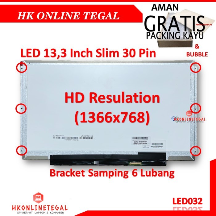 Jual Layar LED LCD Laptop 13.3" Inch Slim 30Pin Bracket Samping 6 ...