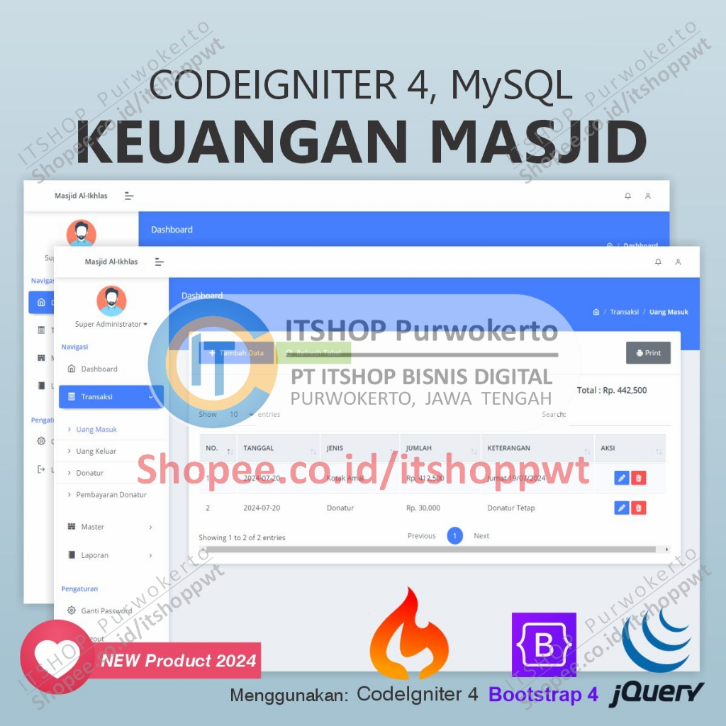 Jual Source Code Aplikasi Web Keuangan Masjid menggunakan Codeigniter 4 CI4 MySQL | Shopee Indonesia
