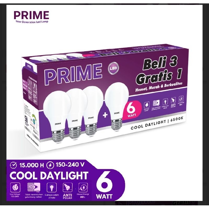 Jual Lampu Led Buld Multipack 6W Prime 6500k Cahaya Putih | Shopee ...