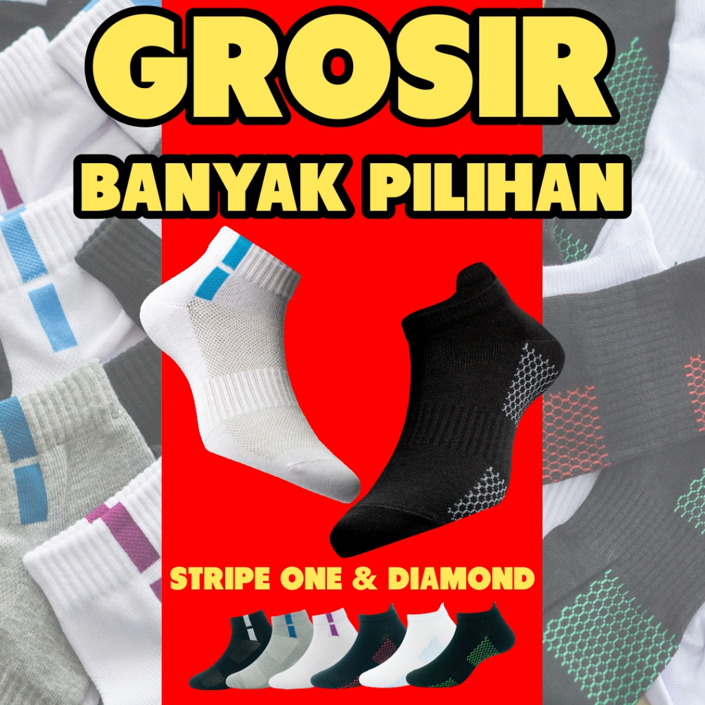 Jual GROSIR Kaos Kaki Pendek Atas Mata Kaki Pria dan Wanita Stripe Ankle Sock Premium All size ...