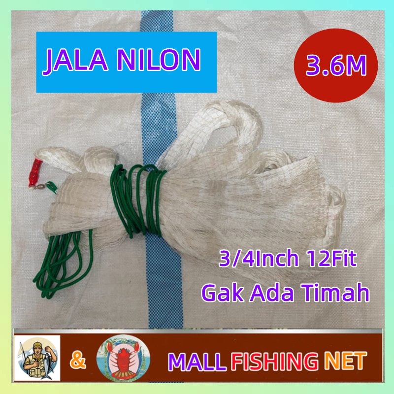 Jual Jala lempar nilon 12 feet 3.6m udang ikan gak ada timah lubang 3 ...