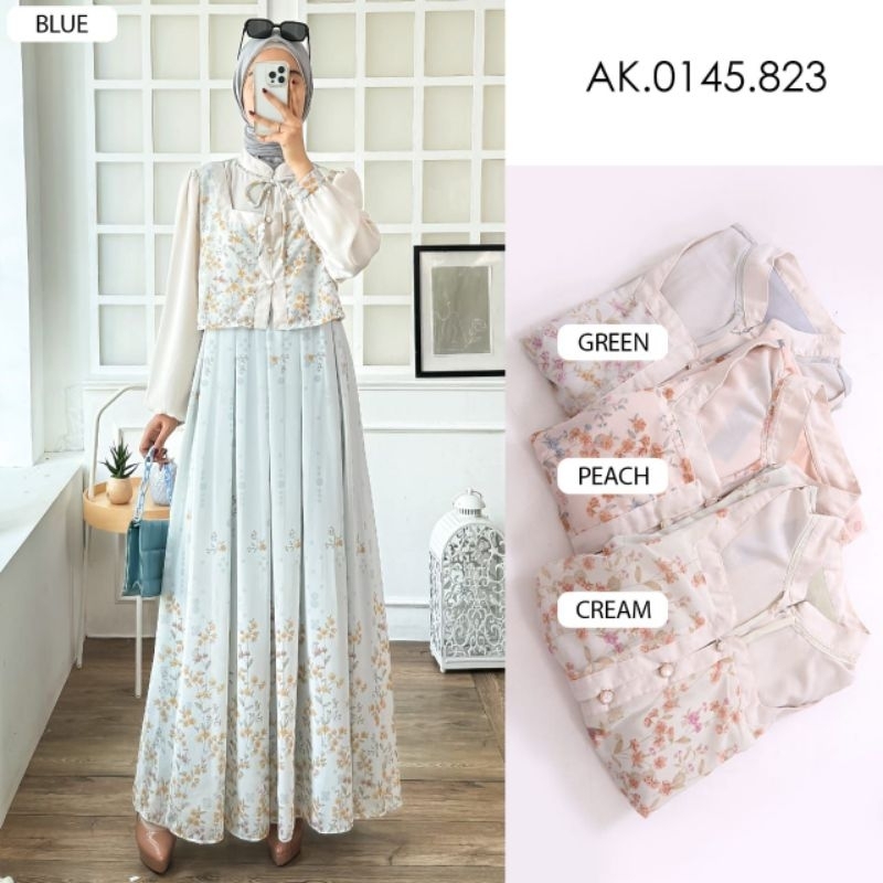 Jual Korean Dress Ceruty Cantik Vintage motif bunga elegan gamis cantik ...