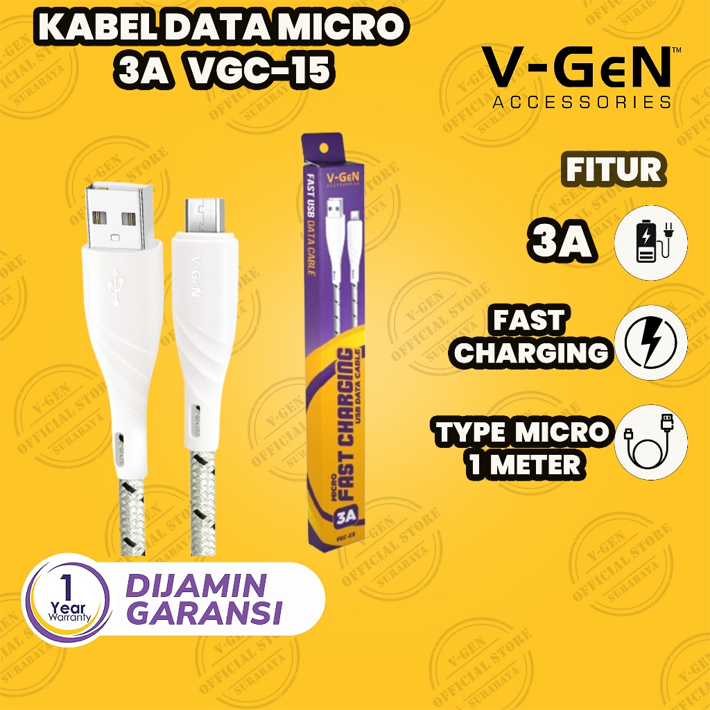 Jual Kabel Data MicroUSB V-GeN VGC-15 Fast Charging 3A QC3.0 1 Meter ...
