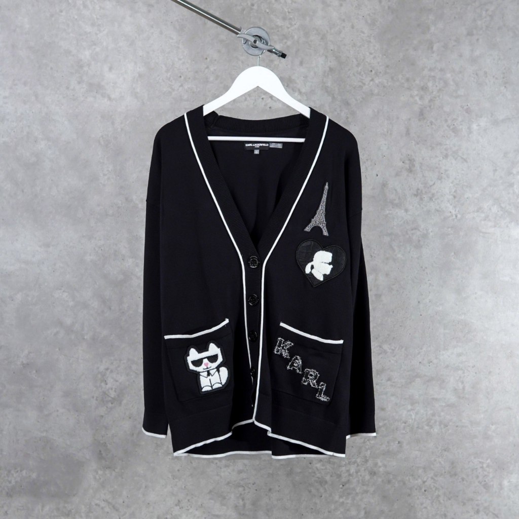 Jual Cardigan KARL LAGERFELD MULTI PATCH EMBROIDERY LOGO BLACK LINE ...
