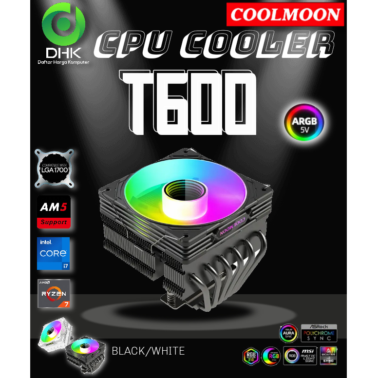 Jual COOLMOON CPU COOLER T600 6 PIPE PWM ARGB FAN | Shopee Indonesia