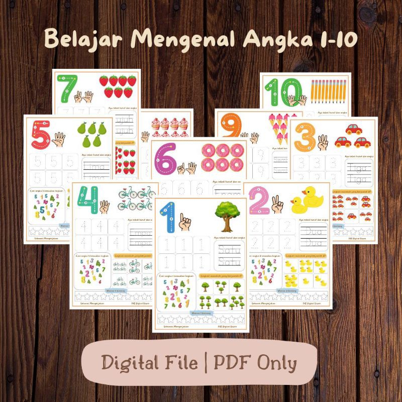 Jual Worksheet Anak | Belajar Mengenal Angka 1-10 | Digital File PDF ...