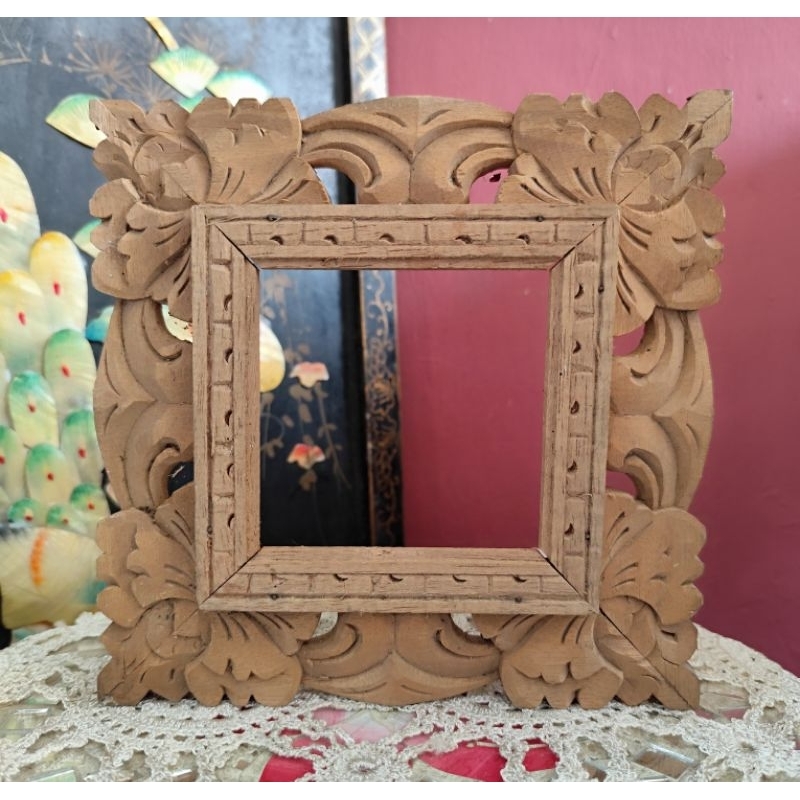 Jual Bingkai ukiran Bali Bunga kayu buatan tangan Jadul Vintage klasik ...