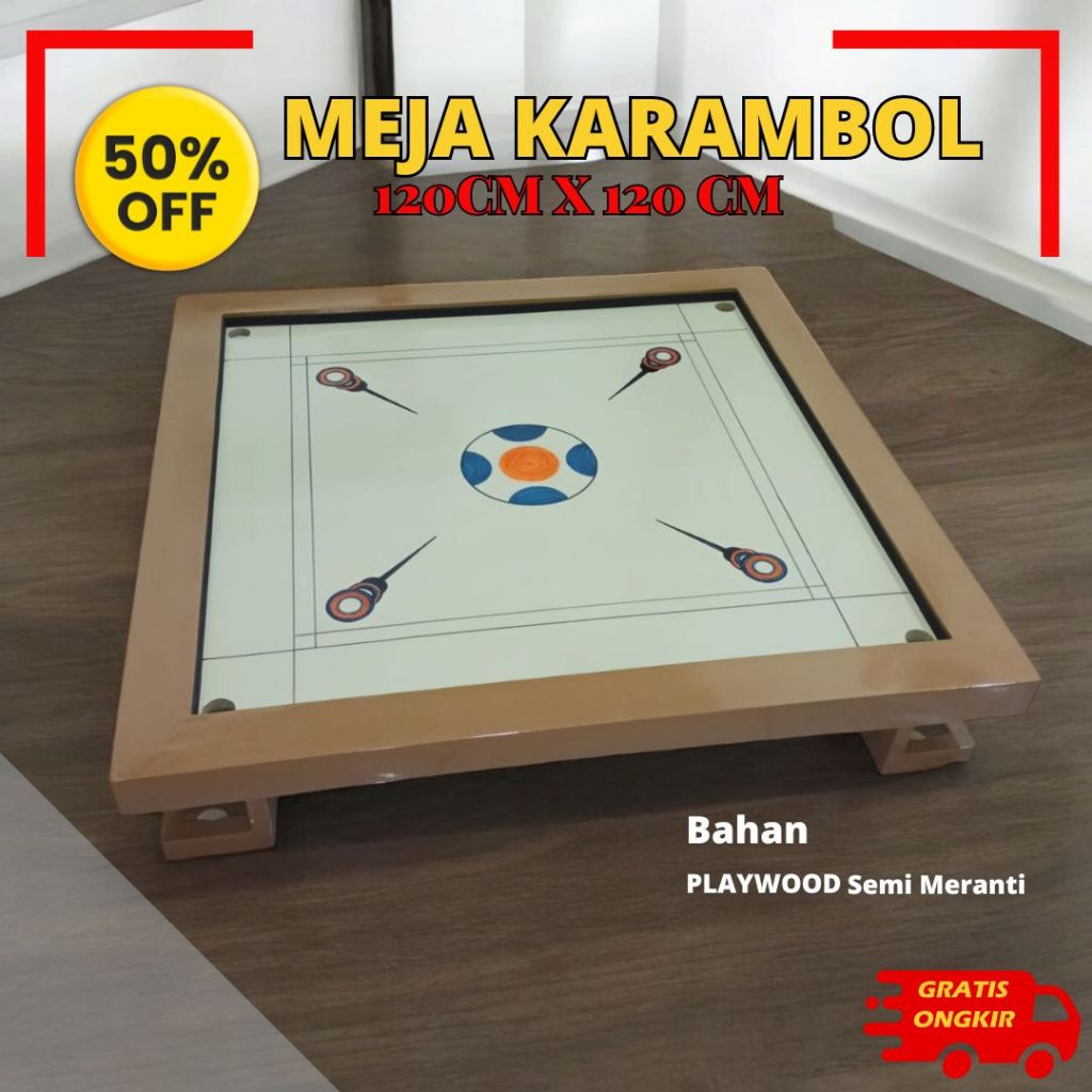 Jual Meja Papan Karambol Kayu Besar 120x120 Premium 1 Set Lengkap Warna Cream List coklat ...