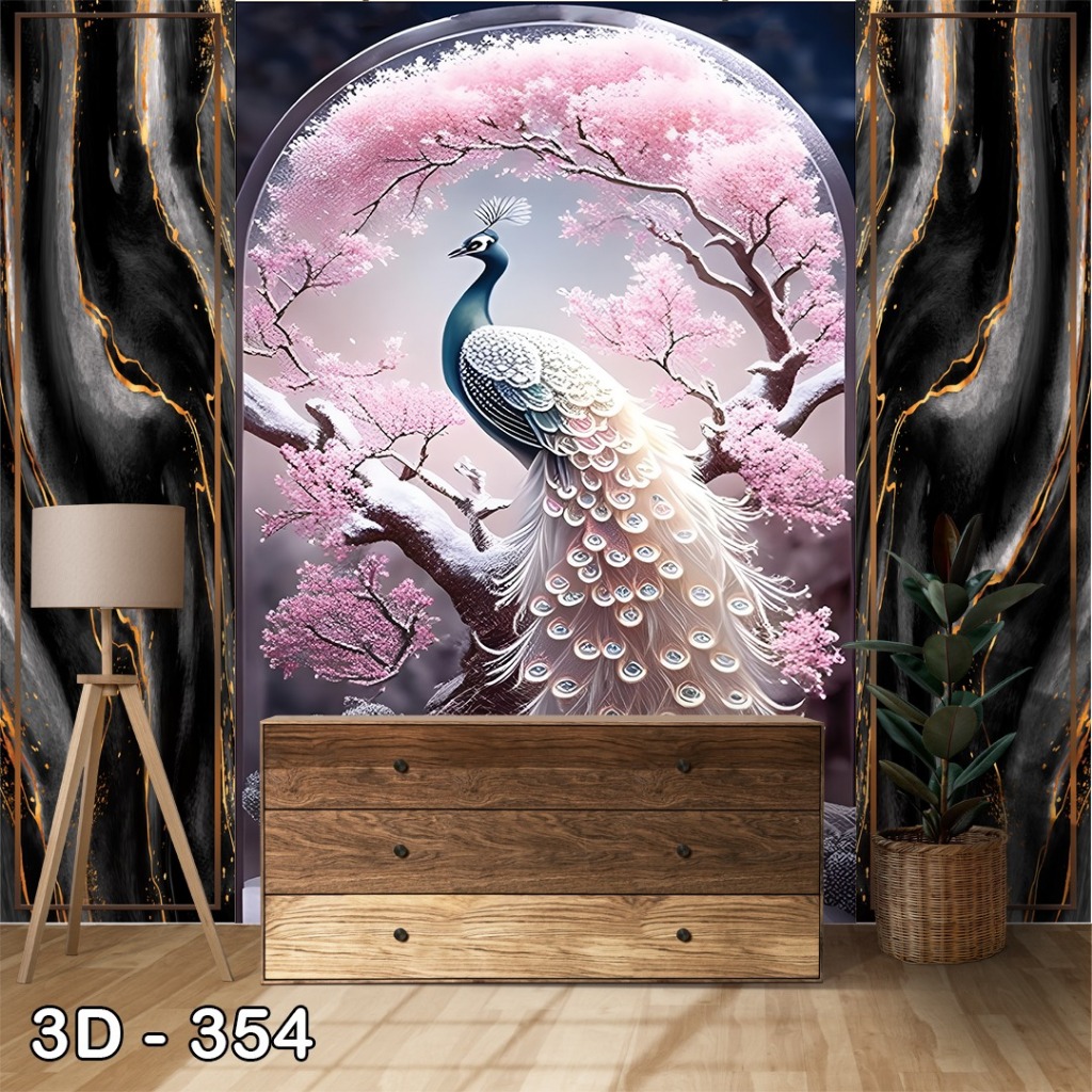 Jual Wallpaper Custom 3D Burung merak dan Bunga Sticker Dinding 3 ...