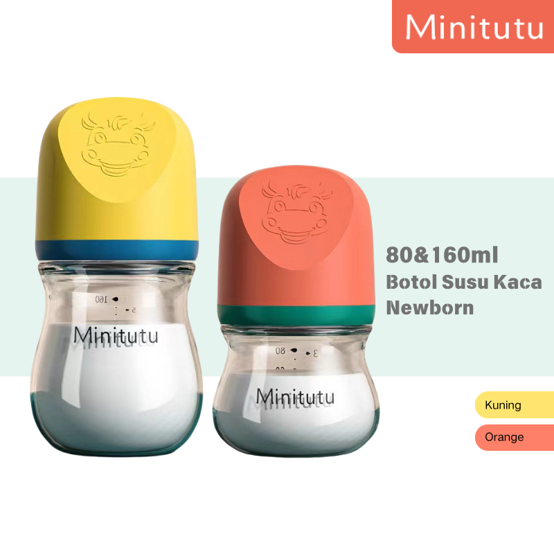Jual Minitutu Botol Susu Bayi 0-6 Bulan Botol Kaca Bayi Anti Sedak Anti Tumpah Wide Neck BPA ...