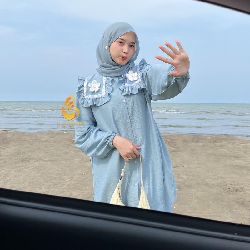 Jual Jingga Tunik Layer Aksen Bunga - Tunik Casual Raya Series - Tunik ...