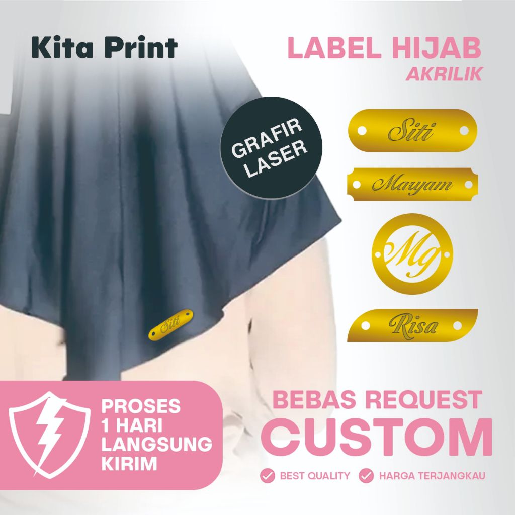Jual Label Akrilik Custom Hijab Label Jilbab Gold Merk Hijab Branding ...