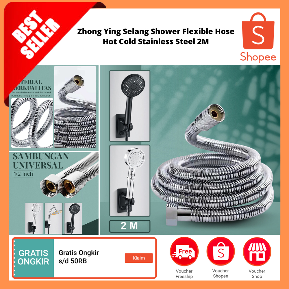 Jual Selang Shower Flexible Hose Hot Cold Stainless Steel 2M / Selang ...