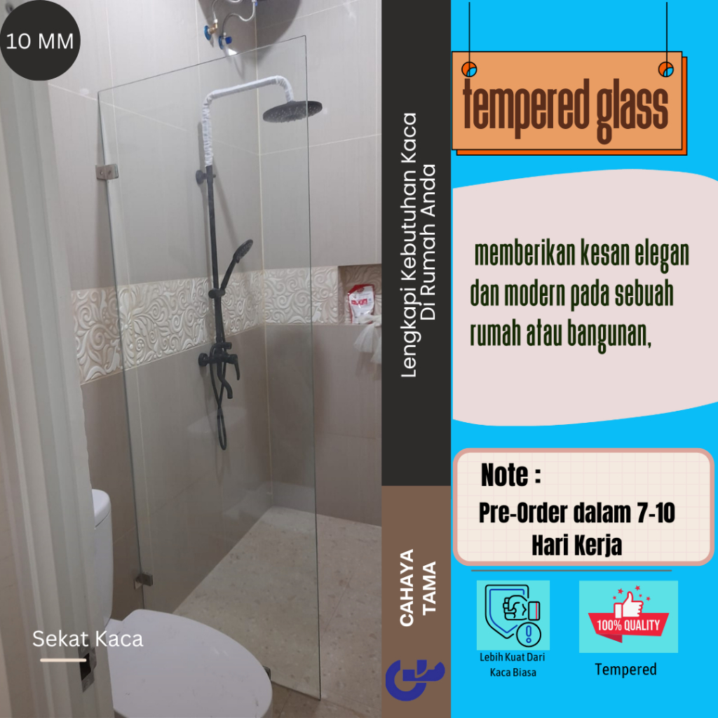 Jual sekat shower kaca partisi kamar mandi 10mm tempered Asahi sekat kaca kamar mandi ukuran ...