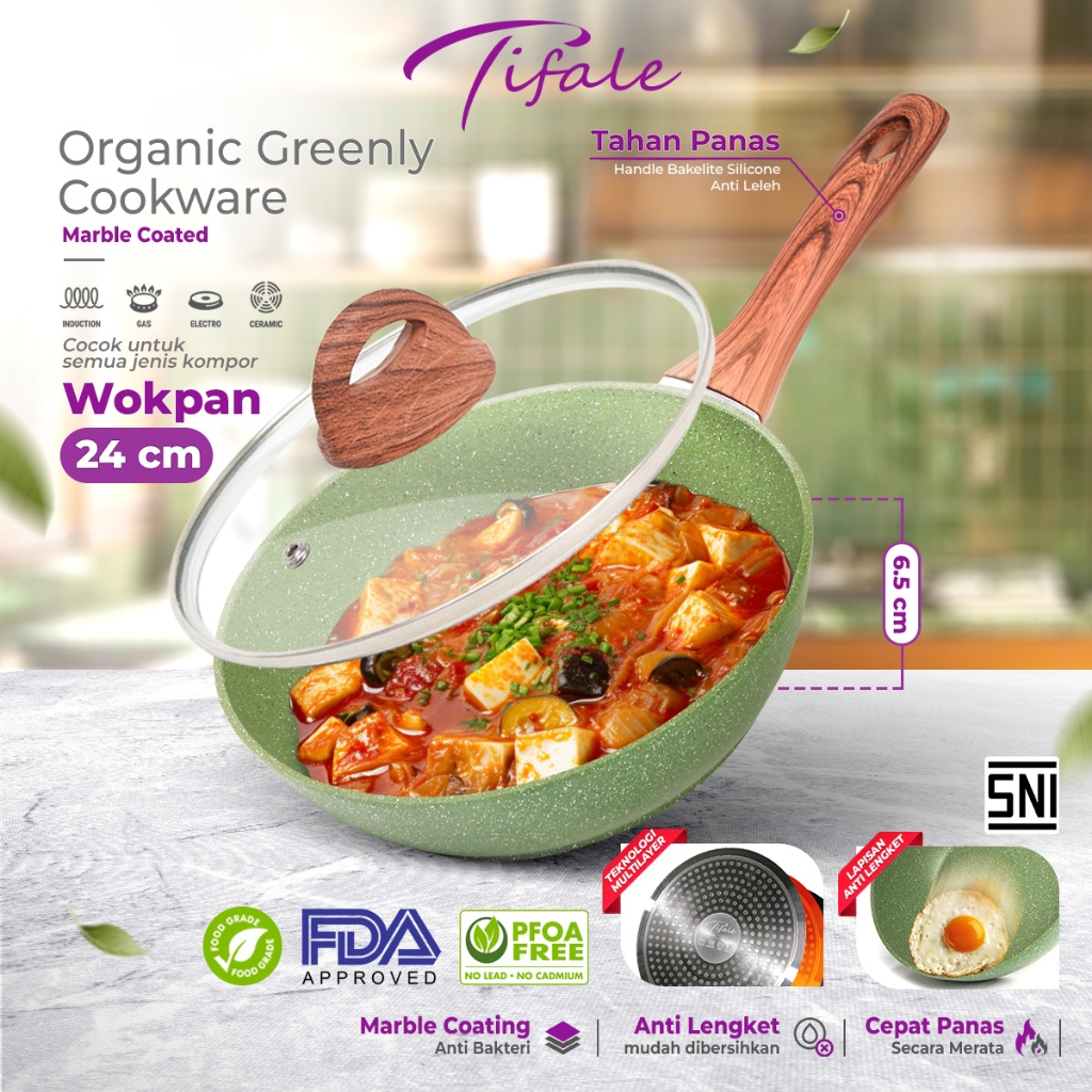 Jual Tifale Organic Greenly Cookware Wokpan 24cm Marble Coated Anti ...