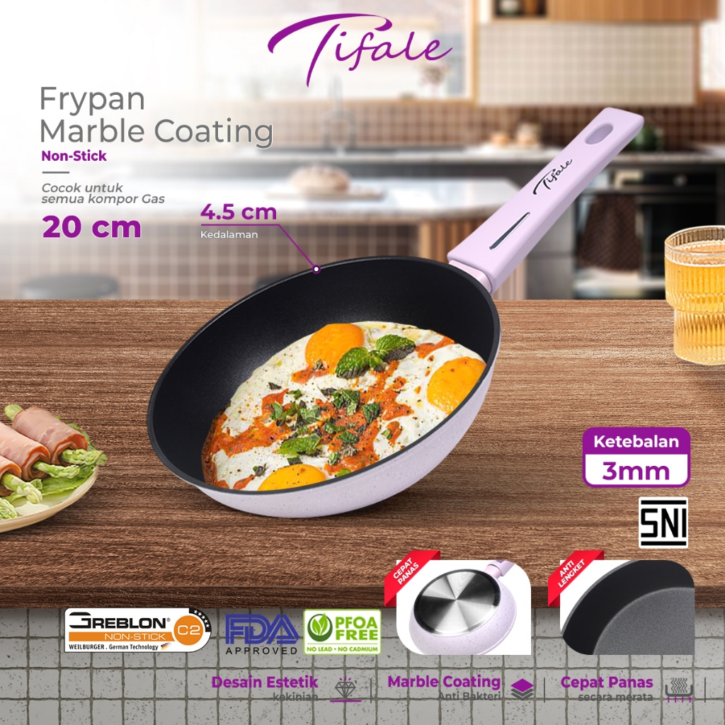 Jual Tifale Aesthetic Luna Pan Fry Pan Wajan Penggorengan Granite Frypan Anti Lengket | Shopee ...