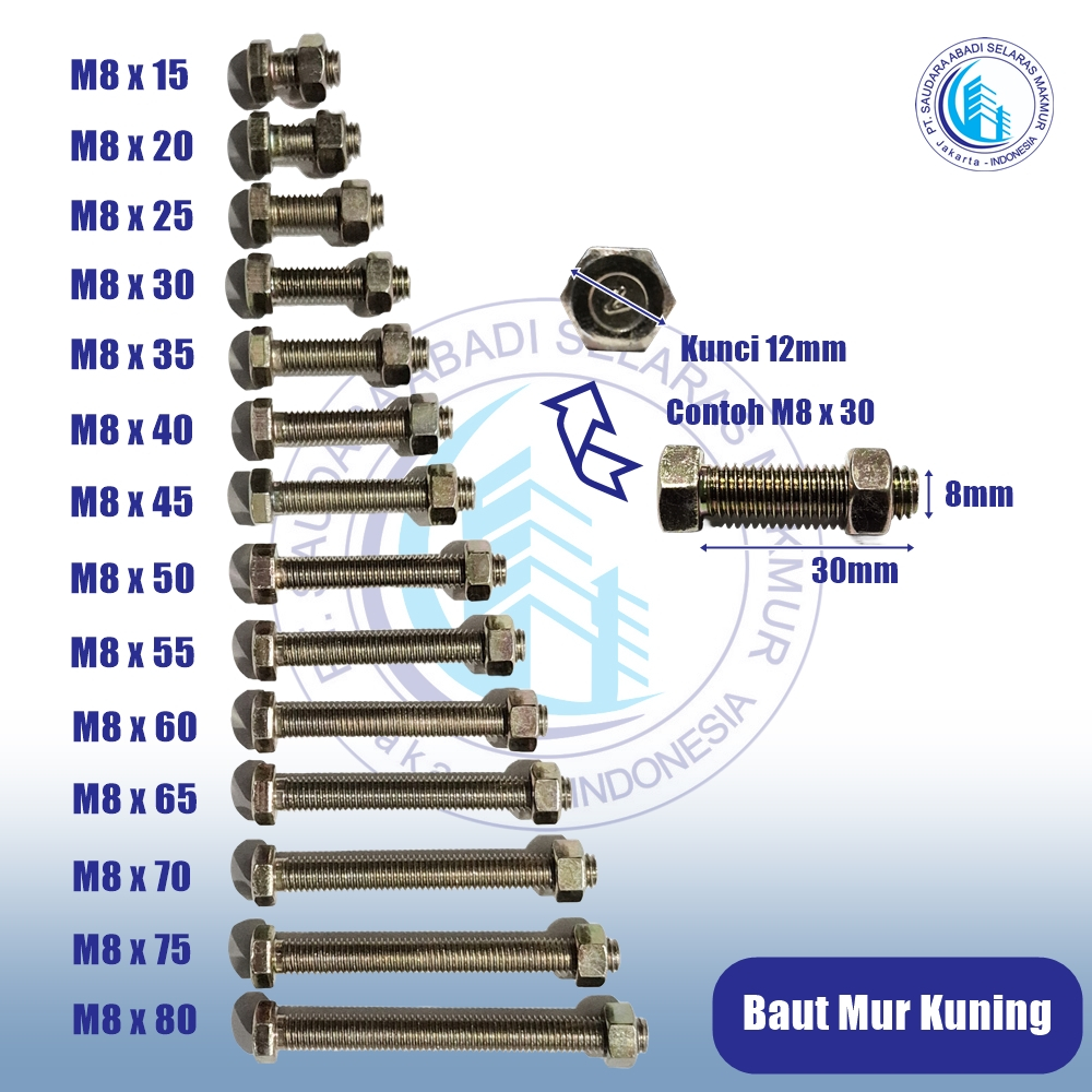 Jual Baut Mur Kuning M8 | Shopee Indonesia