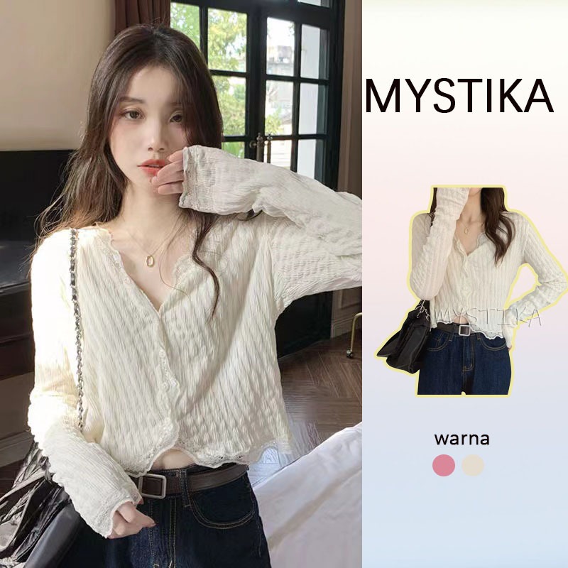 Jual MYSTIKA Atasan Rajut Wanita V Neck Cardigan Knit Sweater Rajut Korea Longsleve Outer ...