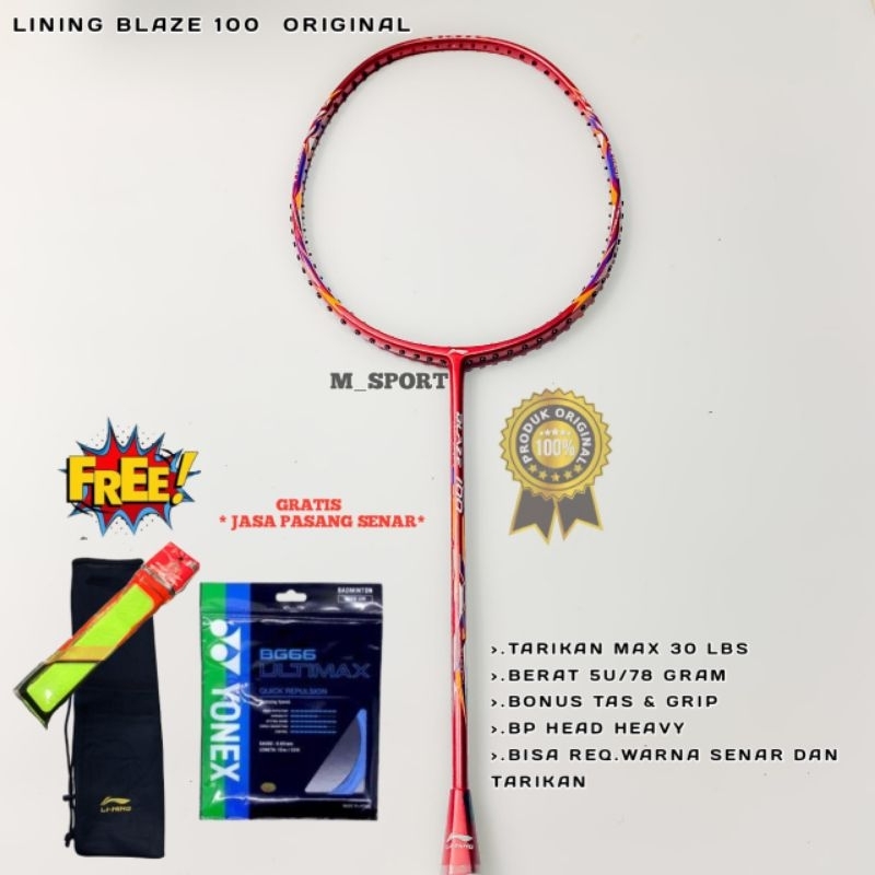 Jual Raket Badminton LINING BLAZE 100 Original | Shopee Indonesia