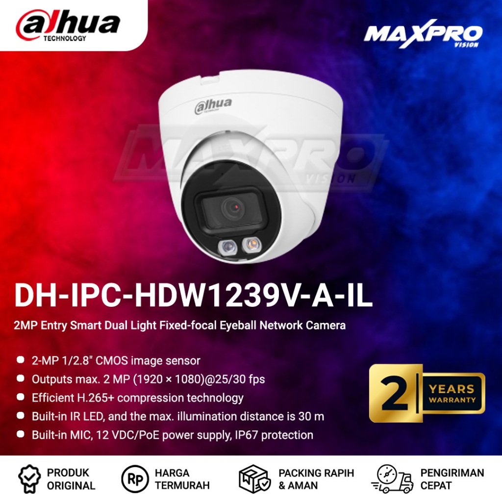 Jual DH-IPC-HDW1239V-A-IL - DAHUA IP 2MP DUAL LIGHT TURRET CAMERA BUILT IN MIC | Shopee Indonesia