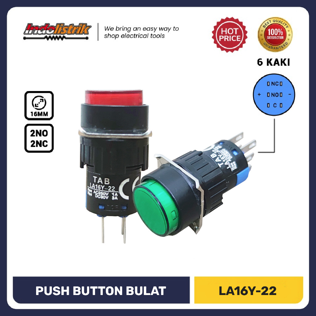 Jual Push Button 16mm Bulat LA16Y-22 TAB Murah | Shopee Indonesia