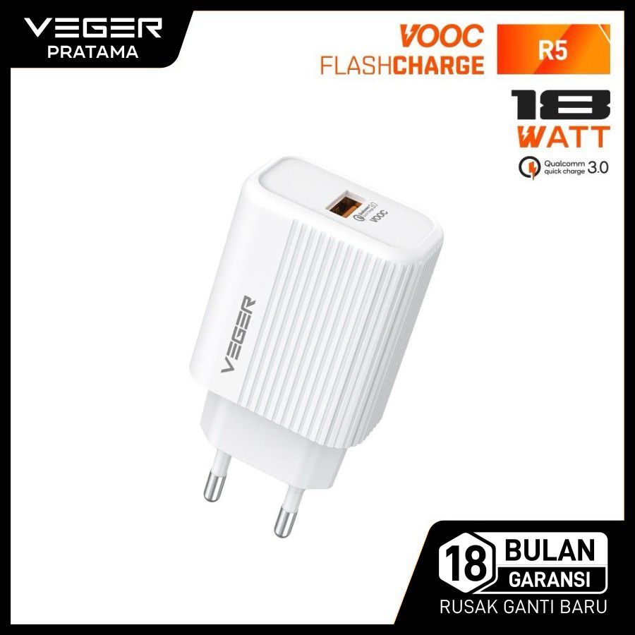 Jual VEGER Adaptor Wall Charger R5 18W Quick Charge 3.0 VOOC Single ...