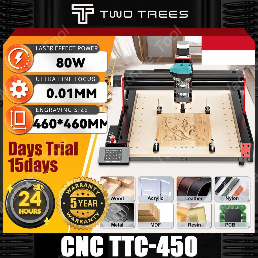 Jual Two Trees CNC TTC-450 Mesin CNC Besar 460*460*80MM CNC Laser Cutting 80W Laser Grafir ...