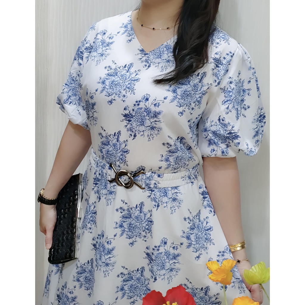 Jual JESS Dress Katun Lengan Balon FREE Belt - Dress Korea - MidiDress ...