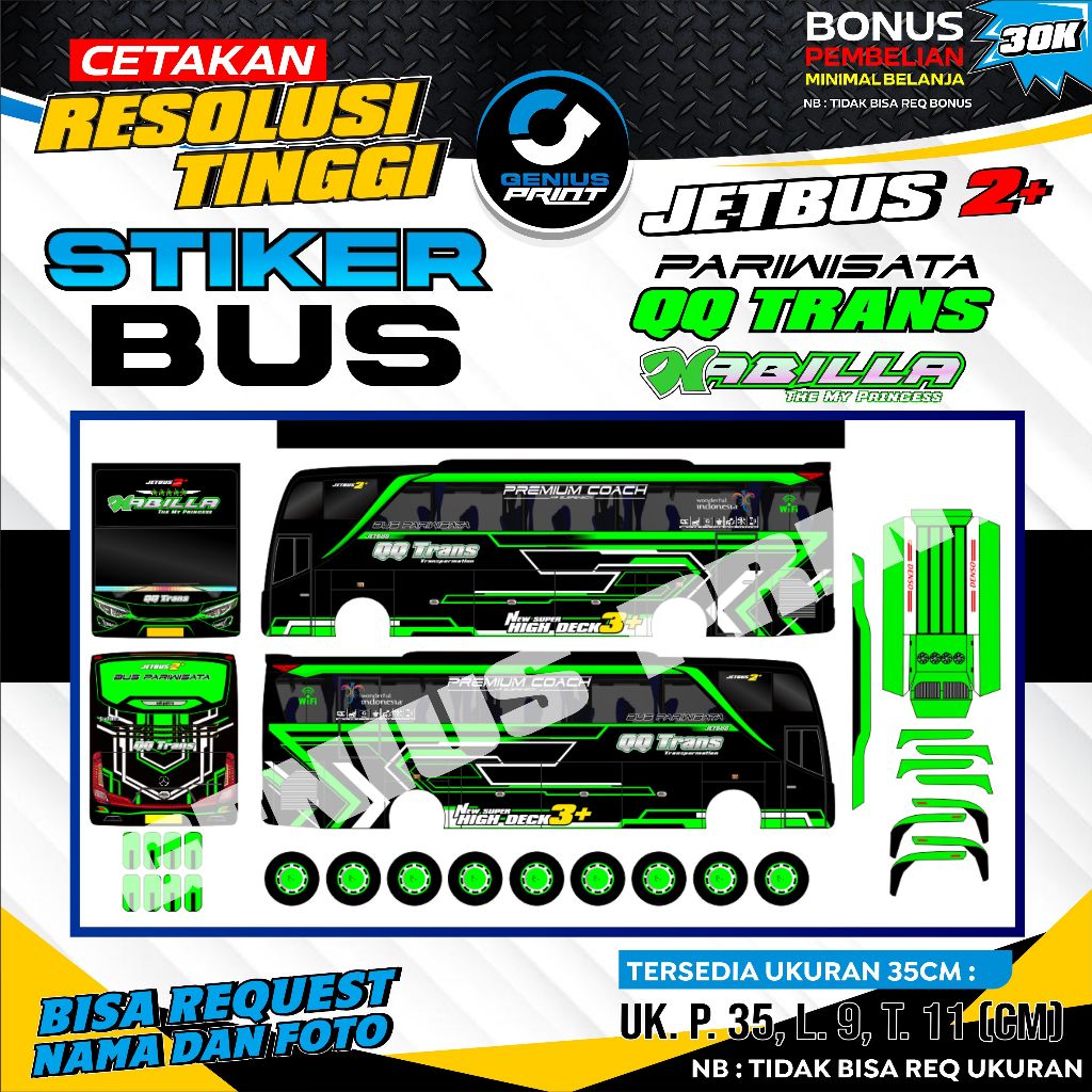 Jual STIKER MINIATUR BUS JB2 LIVERY QQ TRANS UKURAN 35CM | Shopee Indonesia
