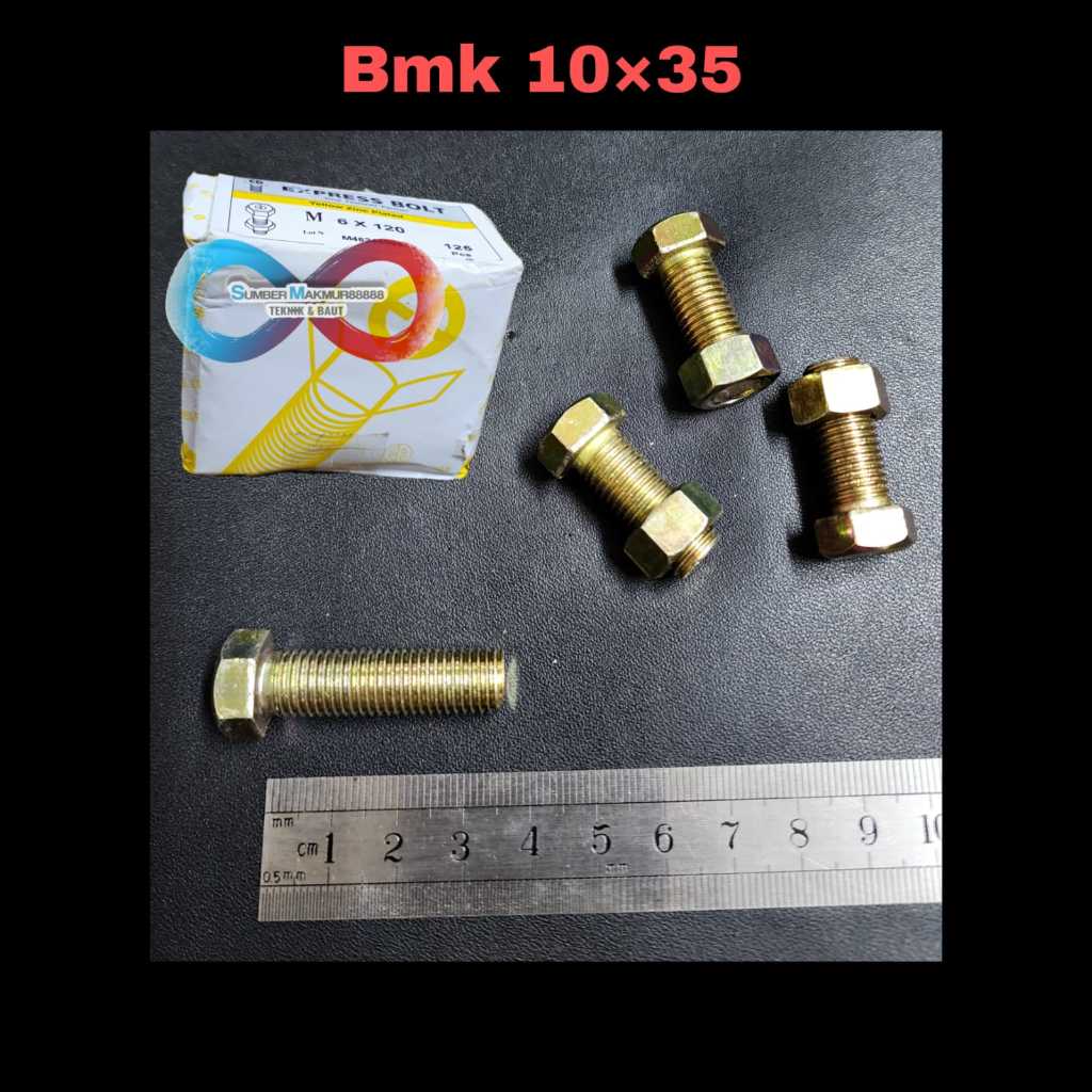 Jual BOX - baut mur kuning / bmk 10×35 ( Isi 125 pcs ) | Shopee Indonesia