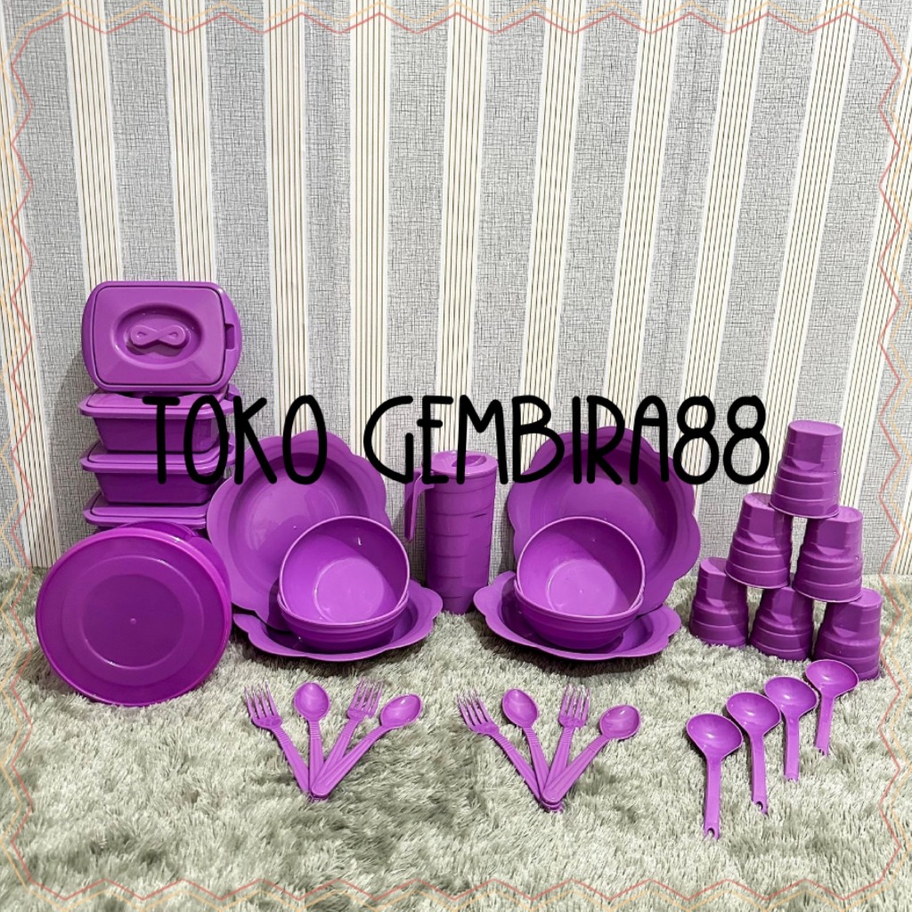 Jual set peralatan makan / Piring bunga / Mangkok ulir 9 / Gelas Ulir ...