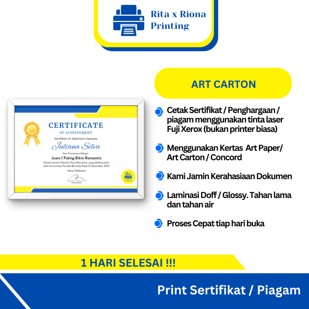 Jual Print Cetak Piagam / Setifikat / Certificate Tebal Berkualitas I ...