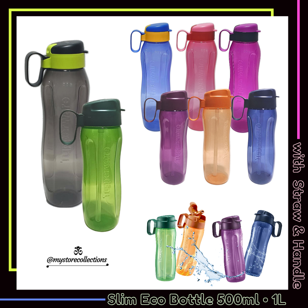 Jual Slim Eco Bottle with Handle • Straw ☆ Indo - Import ( Botol Minum ...