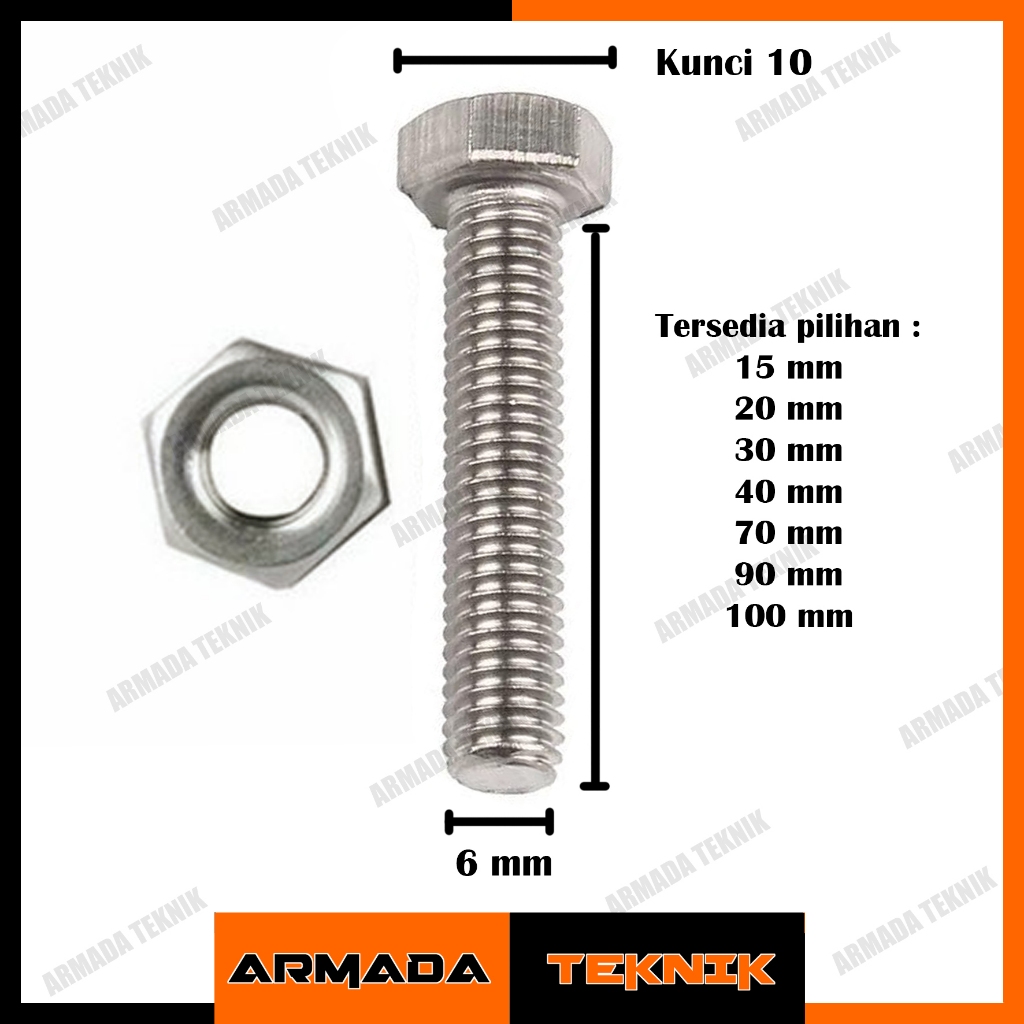 Jual Baut Mur Siku Rak Hexagon Putih BMP Hex M6 15-100 Kunci 10 Galvanis | Shopee Indonesia