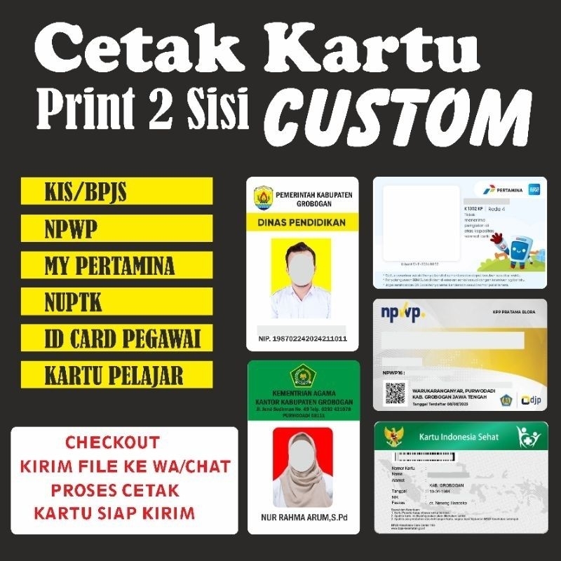Jual cetak id card/cetak kartu kis bpjs npwp pertamina sehari jadi ...