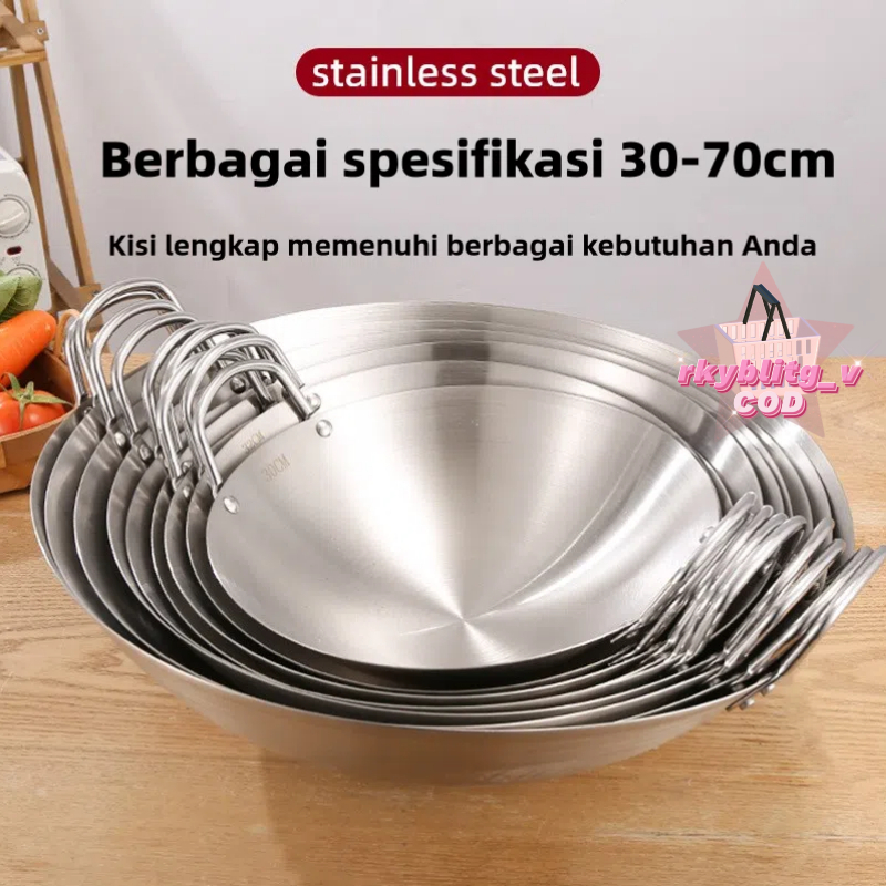 Jual Wajan Penggorengan Stainless Steel Tebal Full Stainless Steel ukuran 30cm - 7 0cm SUS 304 ...