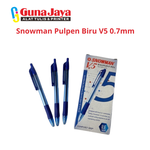 Jual Snowman Pulpen Biru V5 0.7mm - Ballpoint Pulpen Pena Warna Biru ...