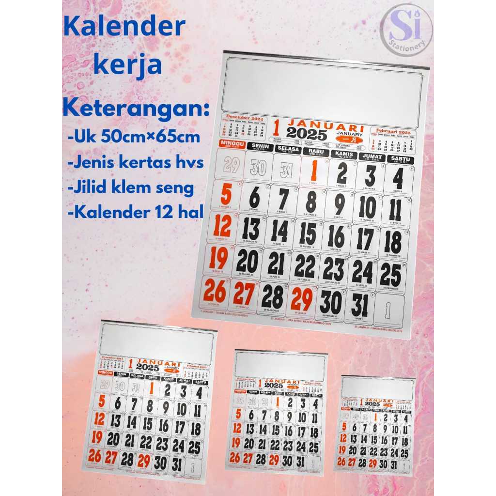 Jual Kalender/Kalendar/Tanggalan Kecil & Jumbo Polos HVS Lengkap 2025 ...