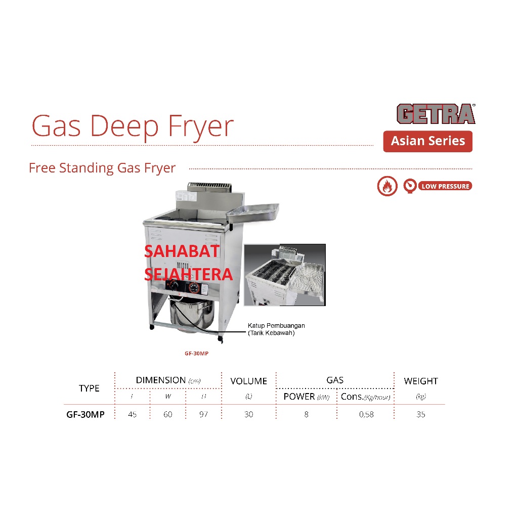 Jual GETRA Gas Deep Fryer GF-30MP Mesin Penggorengan Gas | Shopee Indonesia