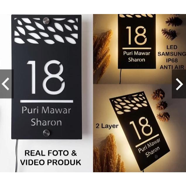 Jual Custom Nomor Rumah Doff Putih 2 Layer Dengan LED Ukuran 60x30cm ...